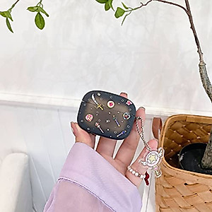 Soft TPU Case with Beads Chain Charm for Apple AirPods 3 AirPods3 2021 Generation Sakura Crystal Magical Wand Black Color Japanese Cartoon Anime Cute Lovely Adorable Girls Kids Women