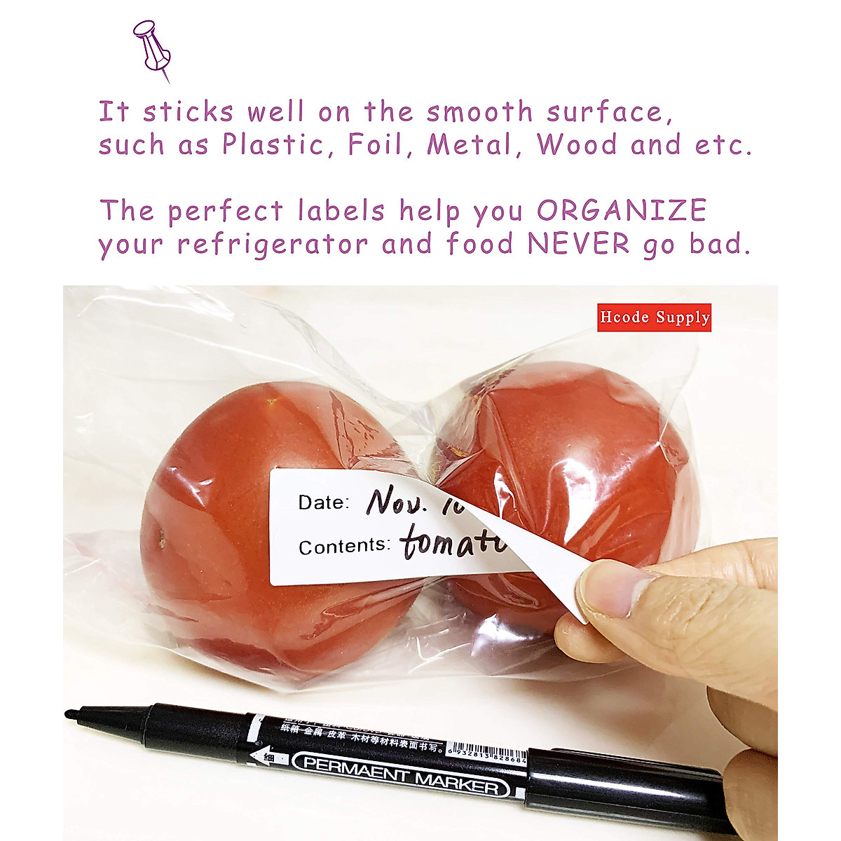 Hcode 1 x 3'' Self-Adhesive Removable Freezer Food Storage Labels - Easy Clean Leaves No Residue - Meal Prep Labels Plastic Paper Sticker Perfect for Reusable Containers 300 Stickers(1x3" Fill in)