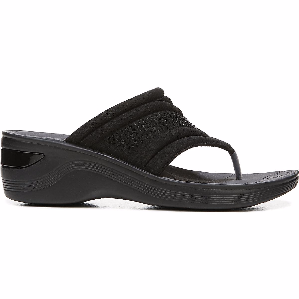 BZees Womens Dazzle Me Embellished Wedge Thong Sandals Black 11 Medium (B,M)