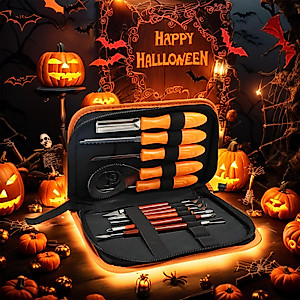 11 PCS Pumpkin Carving Kit for Adults & Kids with Professional Detail Sculpting Tools, Heavy Duty Stainless Steel Knife Set with Carrying Case for Halloween Decoration