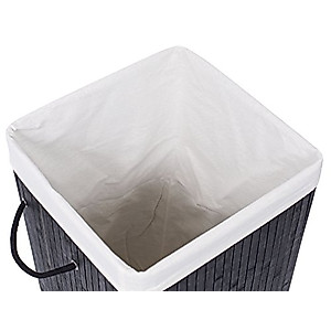 BIRDROCK HOME Square Laundry Hamper with Lid and Cloth Liner - Bamboo - Black - Easily Transport Laundry Basket - Collapsible Hamper - String Handles