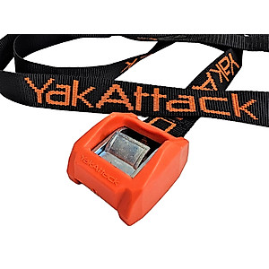 YakAttack 12' Cam Strap - Heavy Duty Polyester Kayak Tie Down with Protective Rubber Buckle, Black/Orange - 2 Pack (YEP-1006-12) | Kayak Fishing Accessories