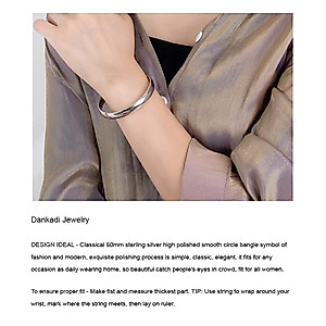 Meilanduo Solid 925 Sterling Silver 8mm High Polished Smooth Circle Bangle Bracelet for Women (Silver-Tone, 60mm for Small)