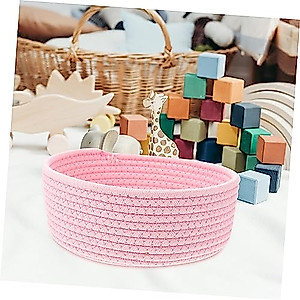 Toyvian Storage Basket Woven Basket Round Storage Bin Closet Storage Bins Woven Rope Basket Rattan Trash Can Decorative Trash Can Cotton Thread Storage Basket Cotton Rope Office Mini Thing