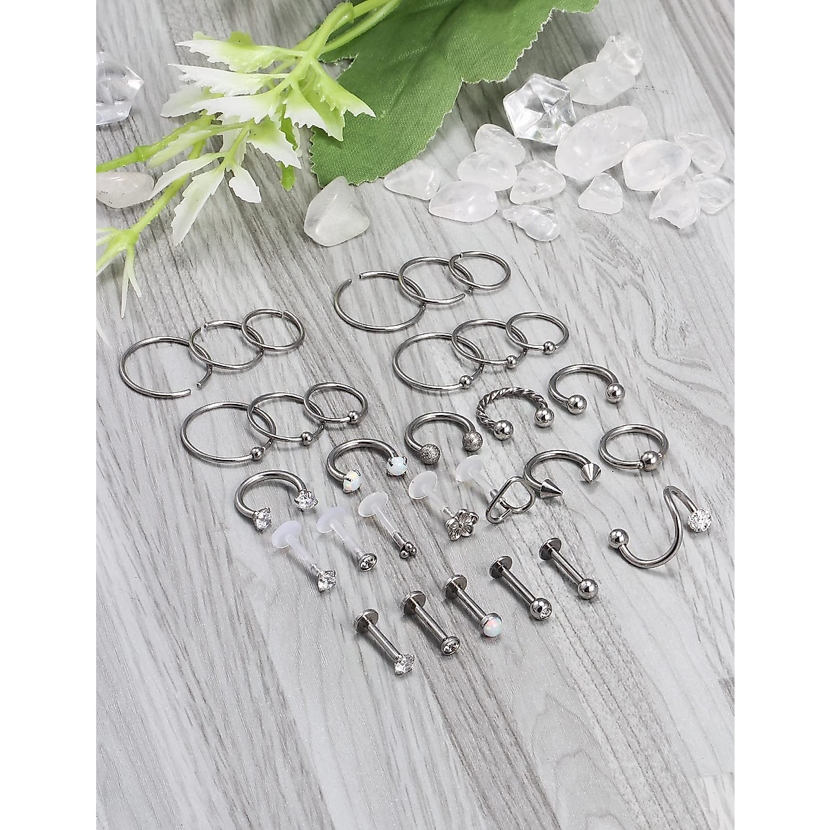 Ocptiy 16G Cartilage Tragus Helix Rook Daith Conch Earrings Studs Hoop Piercing Jewelry 16 Gauge Stainless Surgical Steel Silver Labret Monroe Medusa Lip Rings Stud Piercing Jewelry diamond Women Men