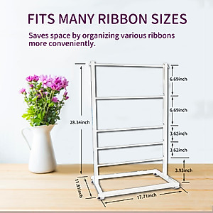 Mannxitzdy 5 Tier Ribbon Holder Organizer Rack, Ribbon Organizer, Ribbon Organizer Storage Ribbon Rack for Craft Room, Flower Store, Cake Shop, White