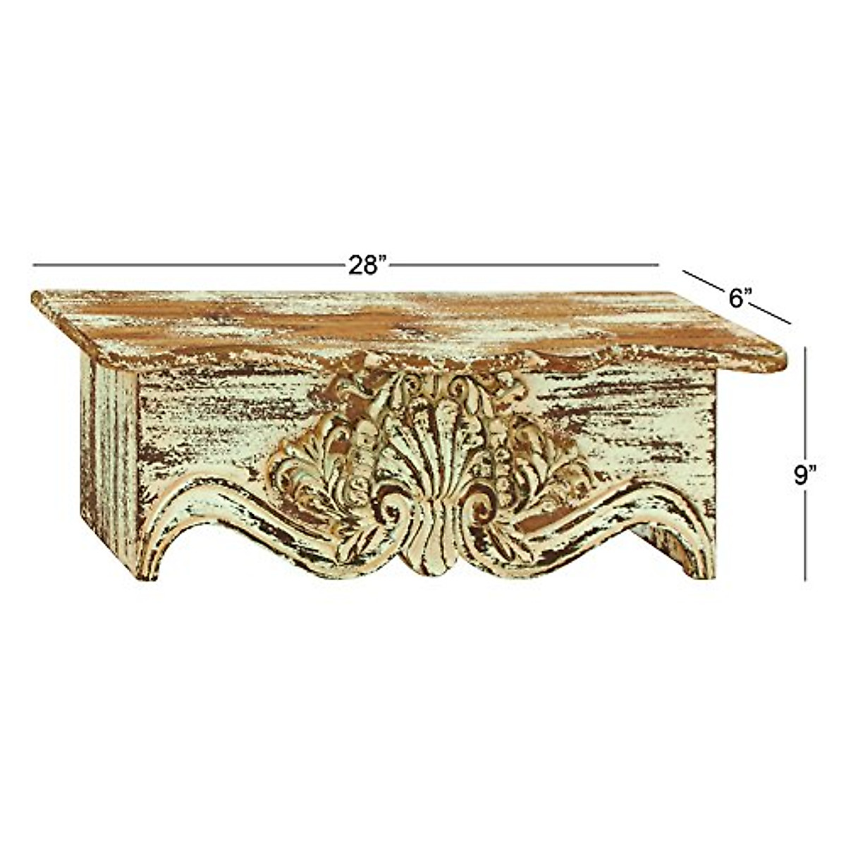 Deco 79 Wood Scroll 1 Shelf Wall Shelf, 28" x 6" x 9", Brown