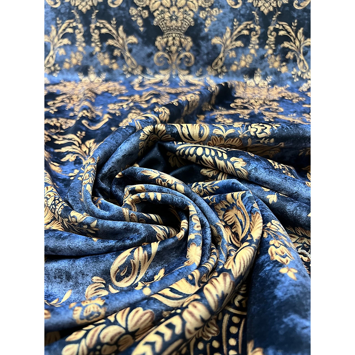 Decora Furnishings Damask Design Digitally Printed Velvet Finish Fabric for Upholstery, Chairs, Cushions, Window Treatments Crafts Rennaisance Rococo Victorian Style 54" Width By the Yard (Royal Blue)