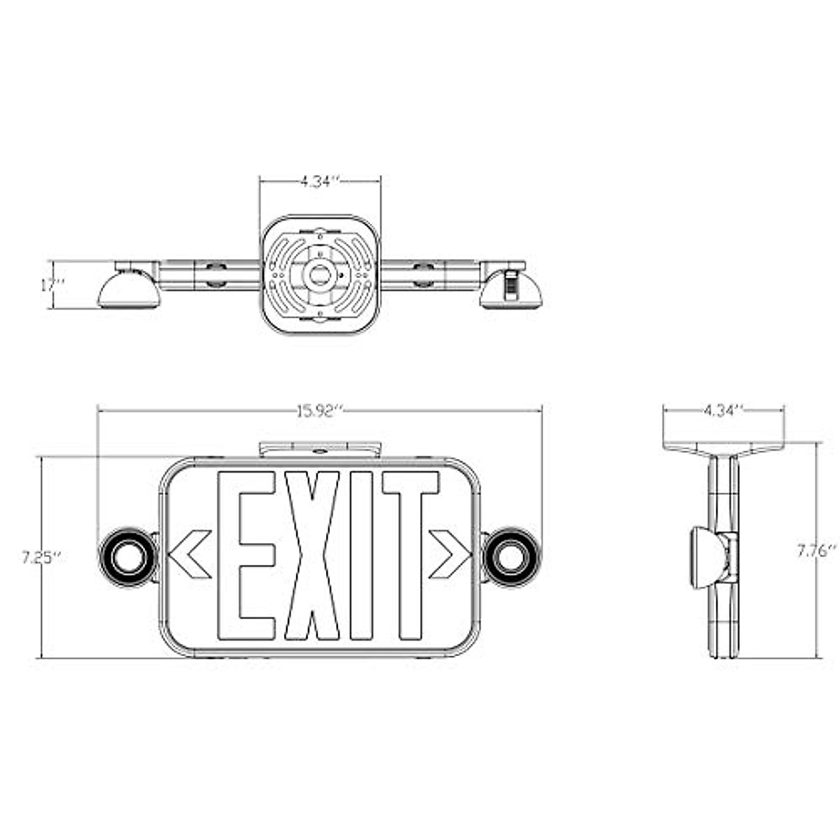 LIT-PaTH LED Combo Emergency EXIT Sign with 2 Adjustable Head Lights and Back Up Batteries- US Standard Red Letter Emergency Exit Lighting, UL 924 and CEC Qualified, 120-277 Voltage, 1-Pack
