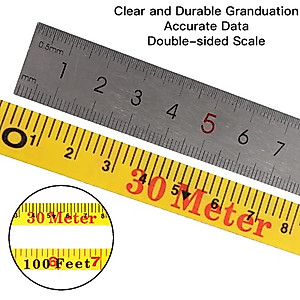 HOGARSWE Open Reel Fiberglass Tape Measure, 100 Foot Tape Measure by 1/2-Inch, Inch/Metric Scale for Engineer,Outdoor, Athletic Field, Impact Resistant ABS Shell (100FT/30M）