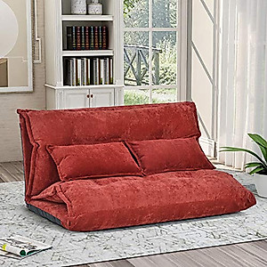 HEPMIMZHU Adjustable Floor Sofa, Foldable Lazy Sofa Sleeper Bed 5-Position Adjustable, Cloth Cover, Floor Sofa Couch with 2 Pillows for Bedroom, Living Room, Balcony (Red)