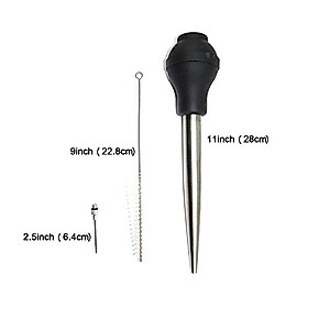 Stainless Steel Turkey Baster Food Grade High Temperature Resistant Silicone Oil Injector Marinades Ball Syringe Needle and Brush Easy to Clean