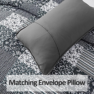 Mybedsoul Black Grey Boho Quilt Set California King Size,3 Pieces Plaid Floral Bedspread Coverlet Set for All Season,Patchwork Reversible Bedding Set 106"x 96"