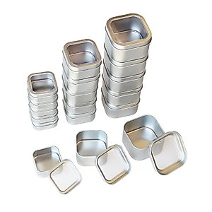 18-Pack Empty Square Silver Metal Tins with Clear Window for Candle Making, Candies, Gifts & Treasures, Mixed Sizes