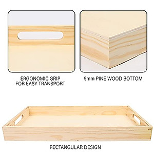 LotFancy Wooden Nested Serving Trays, Set of 5, Unfinished Natural Wood Trays with Handles, for Craft and Decor, Food Organizer for Breakfast, Lunch, Dinner