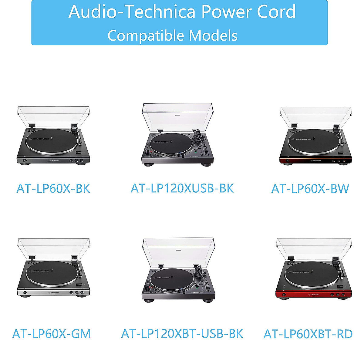 VHBW AC Adapter Power Cord for Audio-Technica AT-LP60X-BK, AT-LP60X-BW, AT-LP120XUSB-BK Direct-Drive Turntable Record Player 12V Charger Power Supply 5.9ft