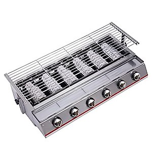 6 BBQ Stainless Steel Propane Gas Grill,Portable Tabletop Grill with Sear Side Burner,Non-stick Barbecue Grill for Patio Party Picnic 31.1 * 9.84 inches