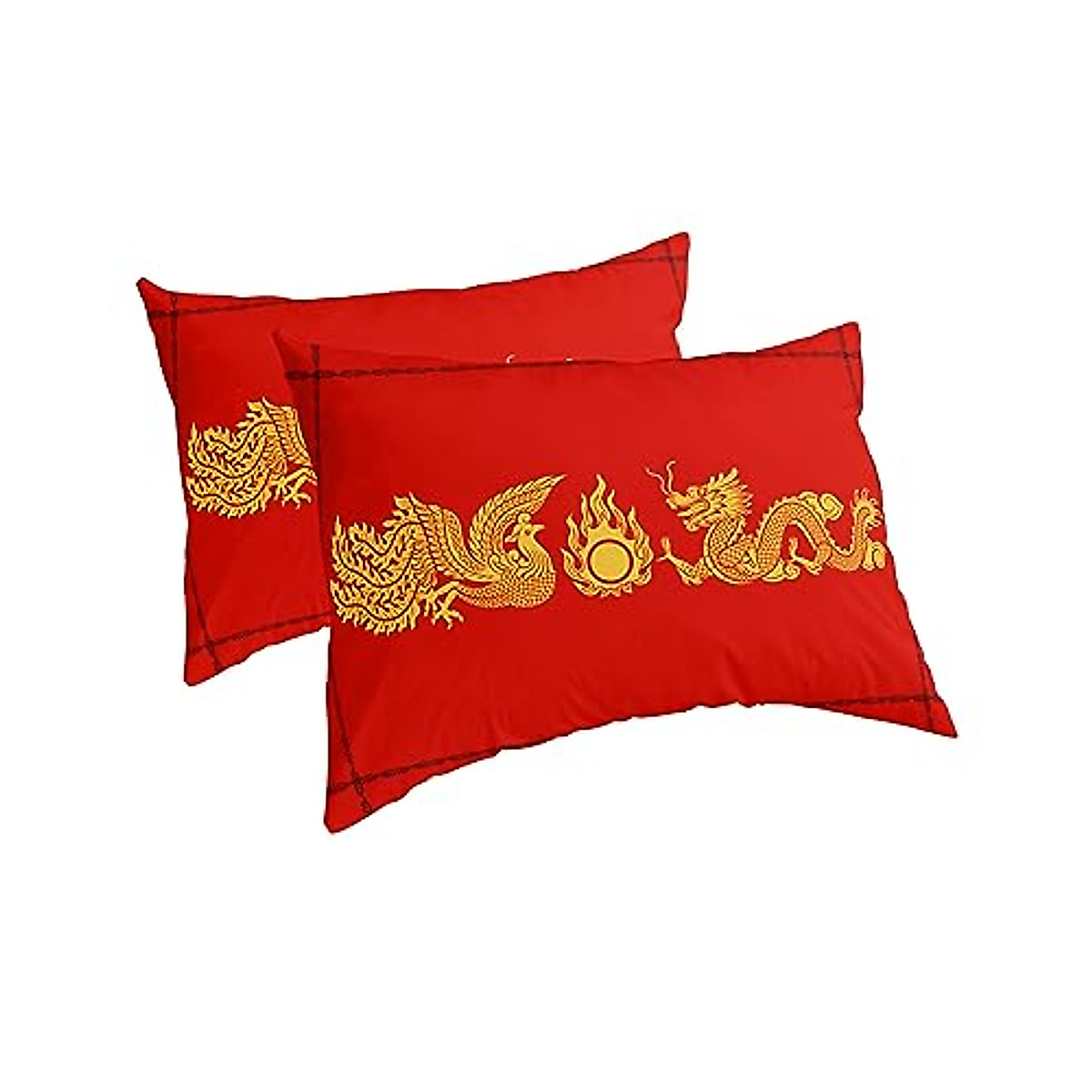 Edwiinsa Oriental Dragon Pillow Covers King Standard Set of 2 Bed Pillow, Plush Soft Comfort for Hair/Skin Cooling Pillowcases with Envelop Closure 20x36 Inches Traditional Chinese Happy New Year Red