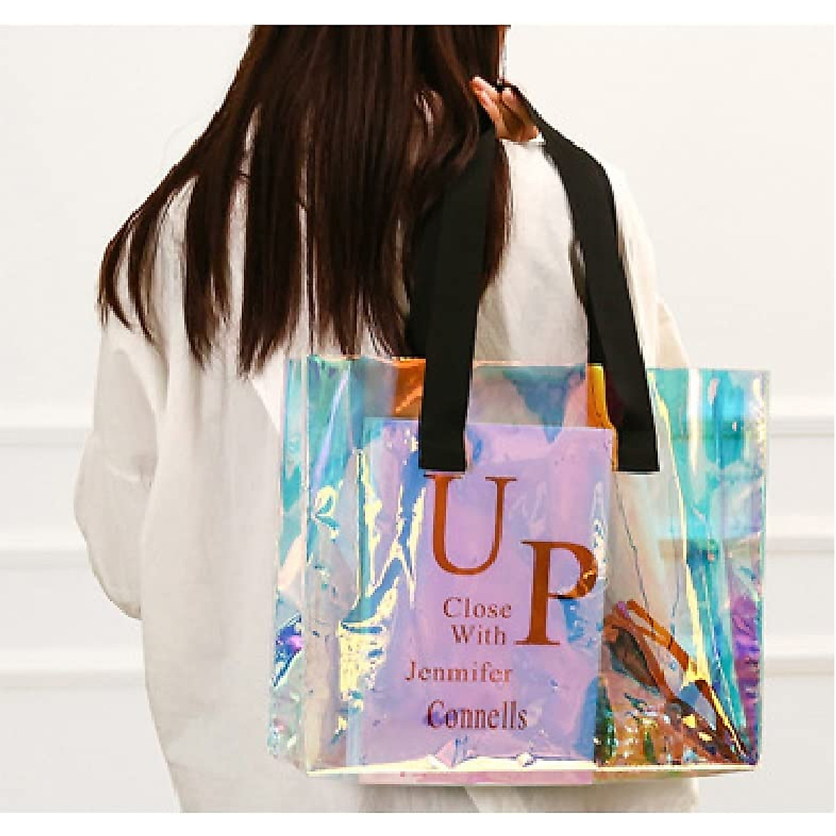 Jainnowa Clear Tote Bag, Hologram Large Clear Tote, Clear Bags Stadium Approved, 16"X 12"X 6" Translucent & Reflective Transparent See Through Big Clear Tote Handbag, Clear Tote Bags