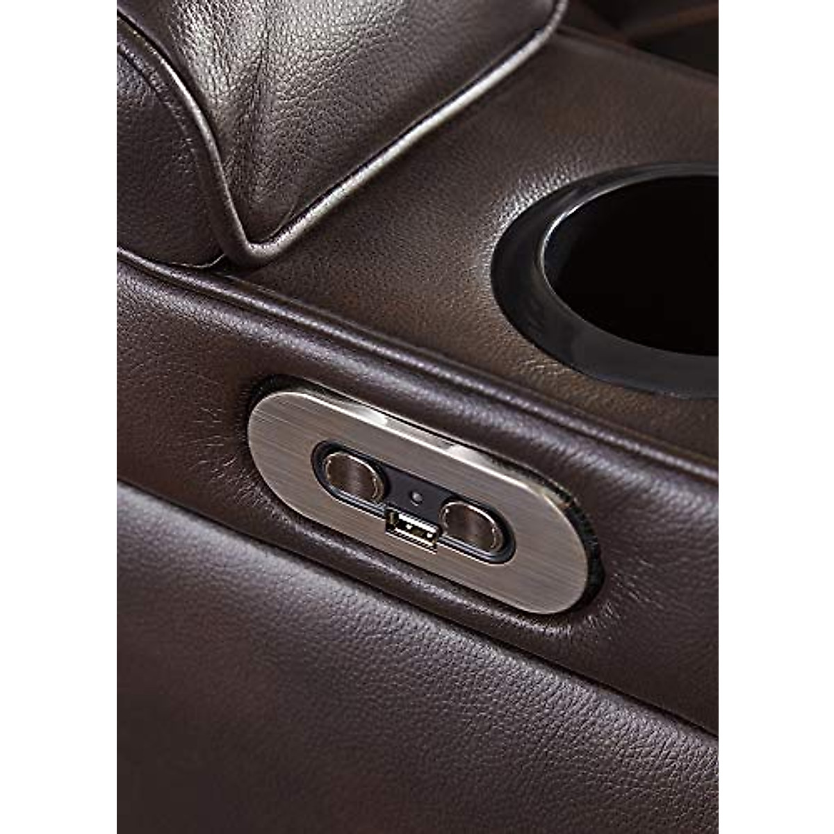 Signature Design by Ashley Warnerton Faux Leather Power Recliner with Adjustable Headrest, Brown