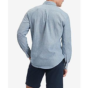 Tommy Hilfiger Men's Long Sleeve Linen Blend Shirt, Regular Fit, North Sky Blue, XX-Large