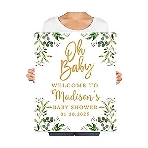 Andaz Press Custom Large Baby Shower Canvas Welcome Sign, 16 x 20 Inches, Gold and Greenery Leaf Foliage, Guestbook Alternative, Personalized Sign Our Canvas, for Greenery Baby Shower, Baby Sprinkle