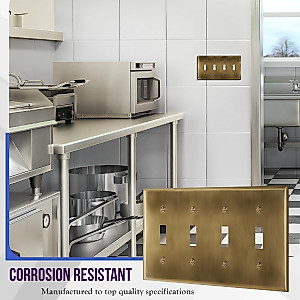 ENERLITES Quad Toggle Light Switch Metal Cover Plate, Stainless Steel Wall Plate, Corrosion Resistant, Standard Size 4-Gang 4.50" x 8.19", Stainless Steel 201, 7714-AB, Antique Brass
