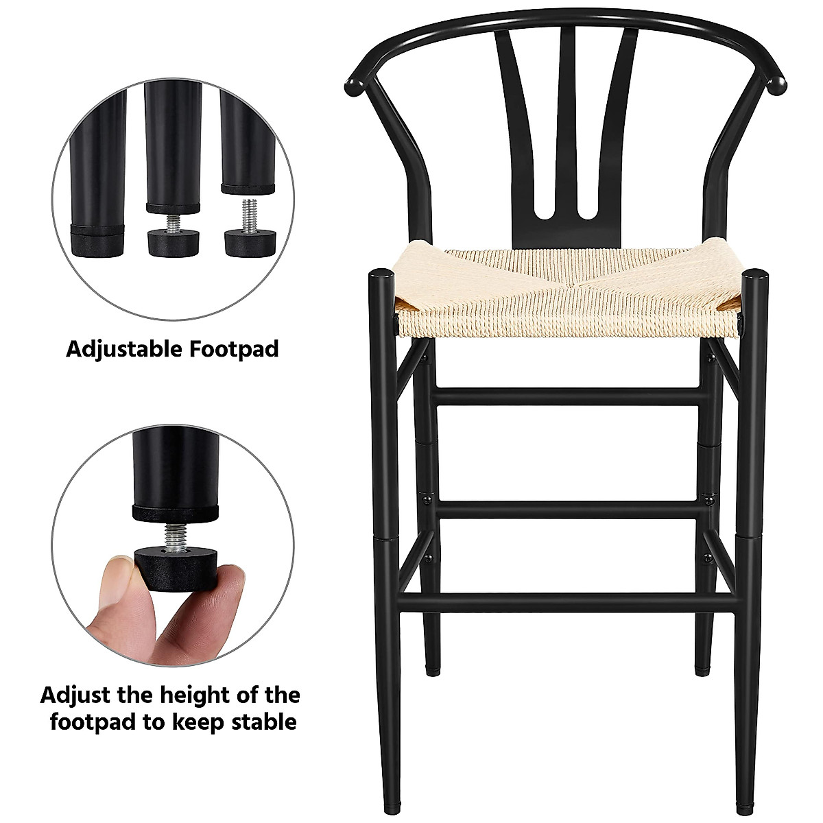 Yaheetech 26'' Weave Counter Stool Set of 2 Bar Stool Mid-Century Modern Metal Barstool Counter-Height Stool Slat Backrest Dining Chair, Black