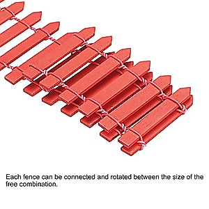 MECCANIXITY Miniature Garden Fence, 35 Inch Long Wood Ornament Wooden Decorative Picket Fence for DIY Crafts Project, Red