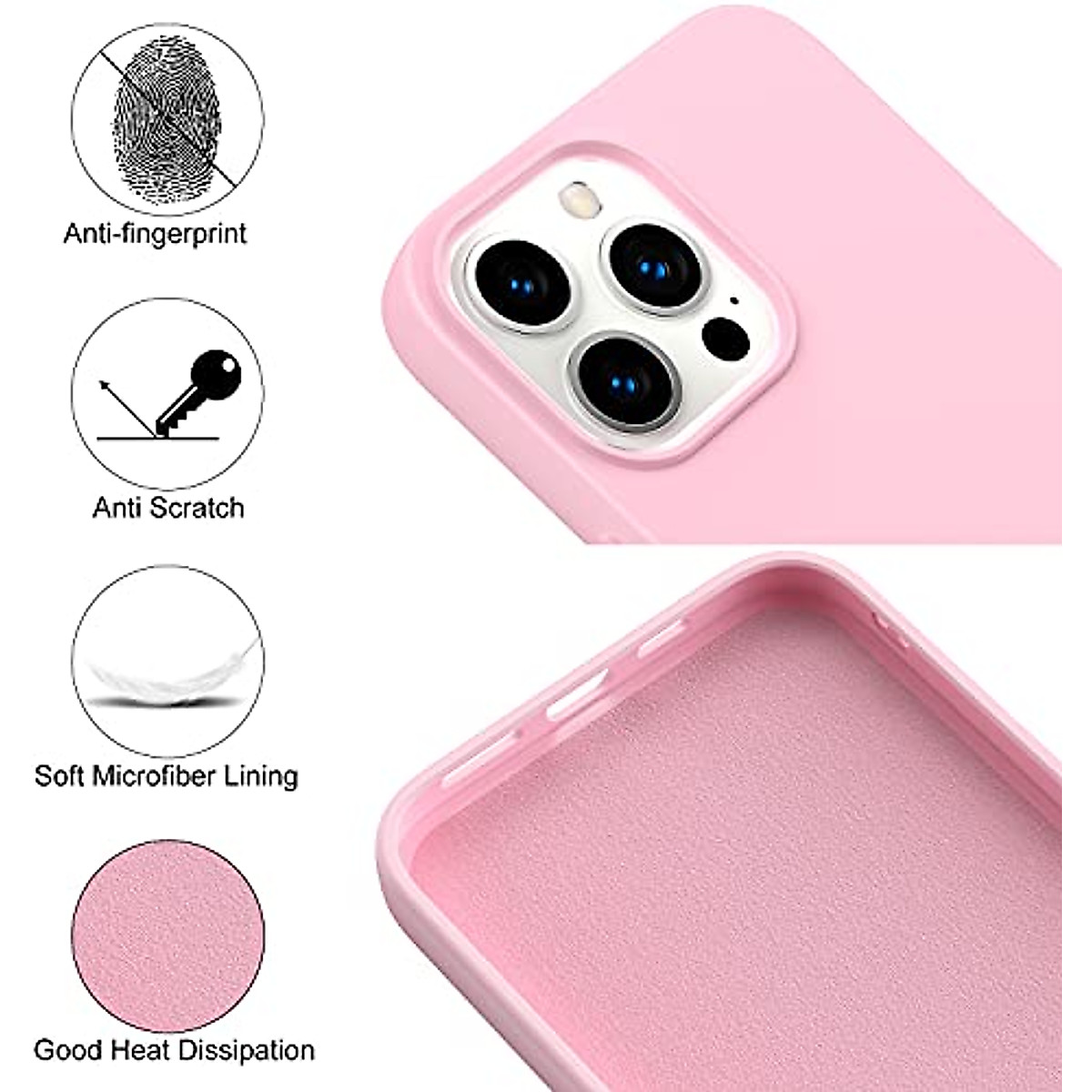 Amytor Designed for iPhone 14 Pro Case, Silicone Ultra Slim Shockproof Phone Case with Soft Anti-Scratch Microfiber Lining, [Enhanced Camera Protection] 6.1 inch (Pink)