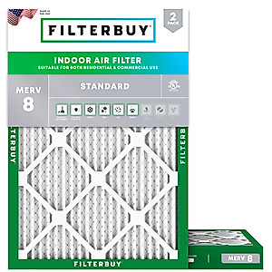 Filterbuy 20x25x2 Air Filter MERV 8 Dust Defense (2-Pack), Pleated HVAC AC Furnace Air Filters Replacement (Actual Size: 19.50 x 24.50 x 1.75 Inches)