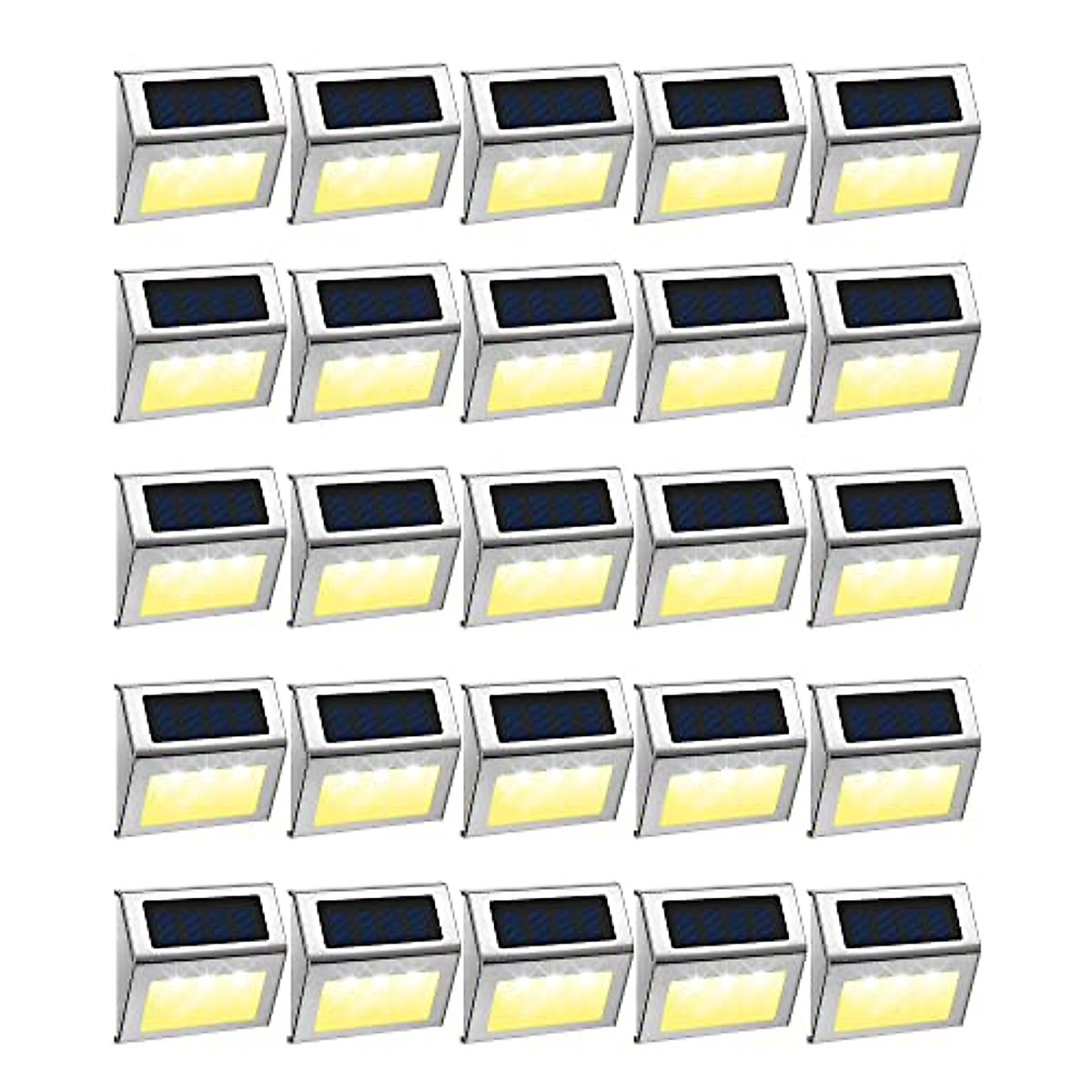 24 Packs Outdoor Fence Lights Solar Powered Deck Lights Waterproof Backyard Lighting Stainless Steel Lamp Stairs Fence Light Security Wall Lamps for Step Walkway Patio Garden Pathway (Warm White)