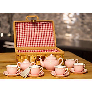 Children's Porcelain Play Tea Set - 13pcs, Light Pink