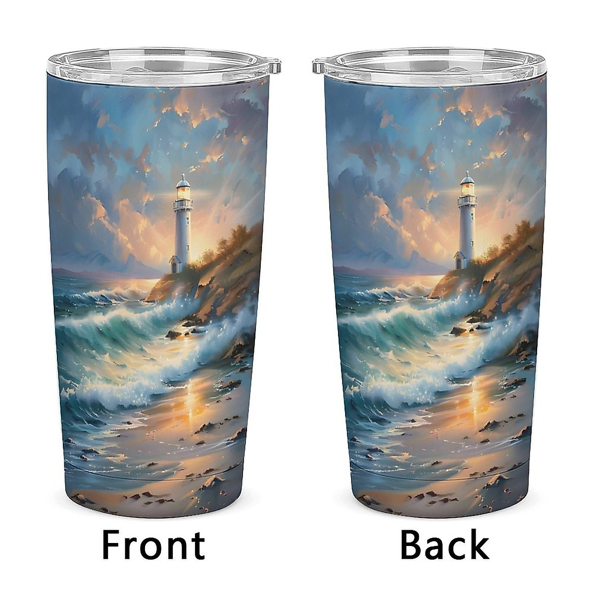 KIOWEIR Beautiful Seaside Lighthouse Stainless Steel Tumbler 20oz With Lid And Straw, Insulated Tumblers Coffee Cup, Travel Mug for Ice Drink & Hot Beverage for Women Men Boys Girls