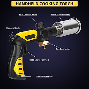 Powerful Cooking Torch, TBTEEK Sous Vide Propane Torch, Kitchen Culinary Grilling Torch Lighter for Searing Meat, Charcoal Lighter, BBQ and Campfire Starter (Tank Not Included)