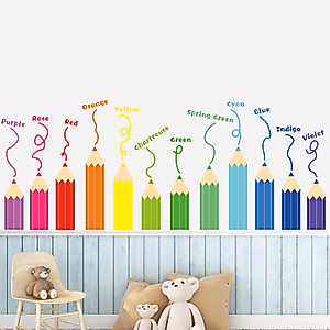 Multicolor Crayons Wall Decal Colorful Inspirational Wall Stickers DIY PeeI and Stick Pens Wall Decals Nursery Wall Sticker for Babys Kids Bedroom Living Room Classroom Office Kitchen Playroom Home