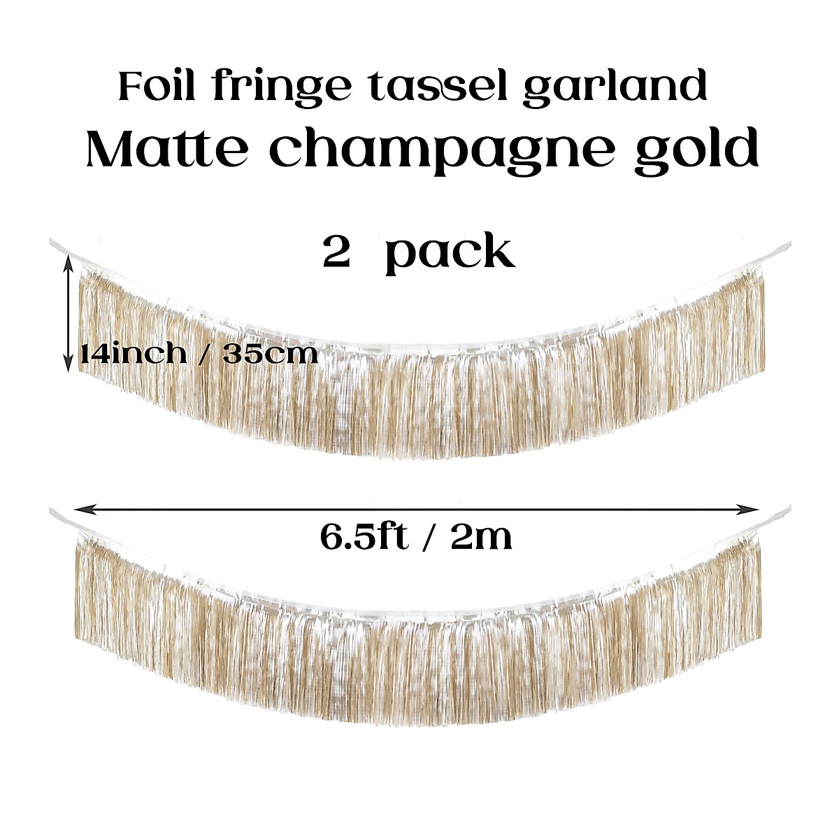 Premium Matte Champagne Gold Fringe Tassel Banner for Party Decoration -4 Layers Thick, 2 Pack | LILF Superior Tinsel Garland Party Streamer for Birthday Wedding Graduation Christmas Decoration