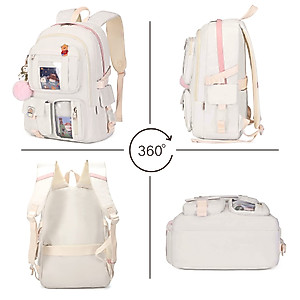 Laptop Backpacks 16 Inch School Bag with Lunch Box Set College Elementary Backpack Cute Lunch Bag Anti Theft Travel Daypack Large Bookbags for Teens Girls Women Kids Students (Beige-Mermaid)