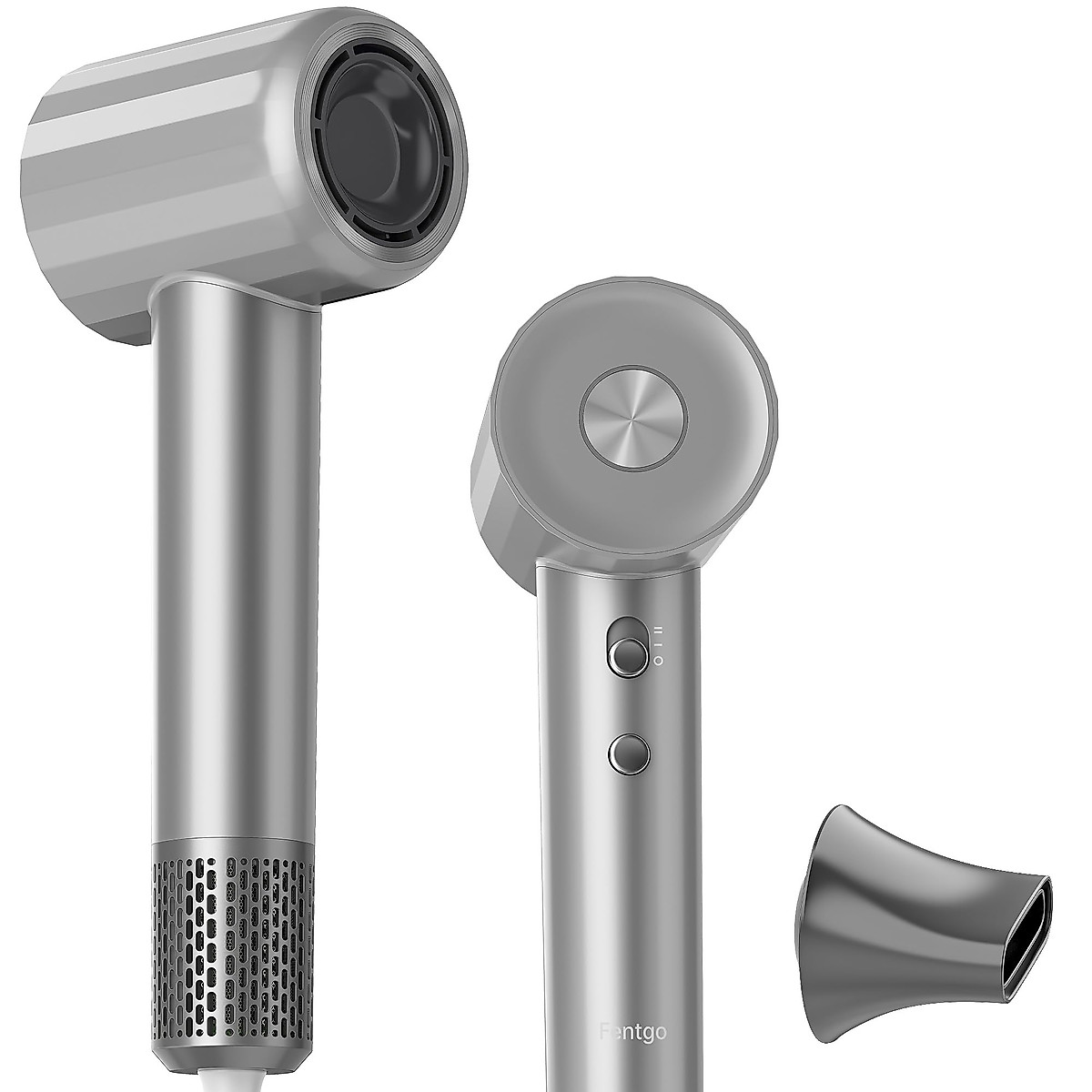 Fentgo Ionic Hair Dryer, High Speed Blow Dryer with 110, 000 RPM Brushless Motor for Fast Drying, Low Noise, Lightweight, Magnetic Nozzle, Thermo-Control Hairdryer for Women Home Travel (Grey)