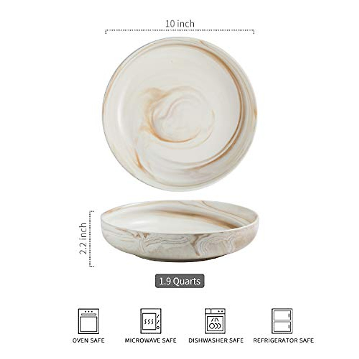 YHOSSEUN Ceramic Salad Bowl,10-inch Porcelain Serving Bowls for Pasta Fruit Snacks, 1.9 Quarts Large Stackable Dinner Serving Bowl Set of 2, Brown