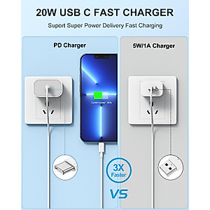 Susnwere iPhone 14 13 12 Charger Fast Charging, 2 Pack 20W Fast PD USB C Wall Charger Adapter with 3Pack 6Ft USB C to Lightning Cable (MFi Certified) for 14/14 Plus/14 Pro/14 Pro Max/13/ White