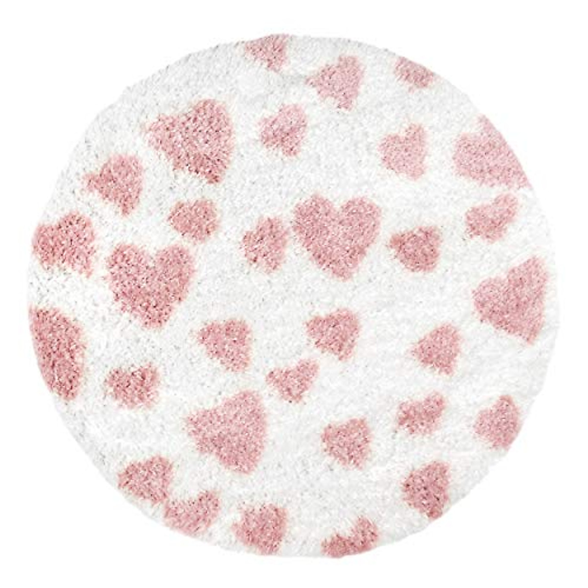 nuLOOM Olivia Heart Nursery Shag Area Rug, 4' Round, Pink
