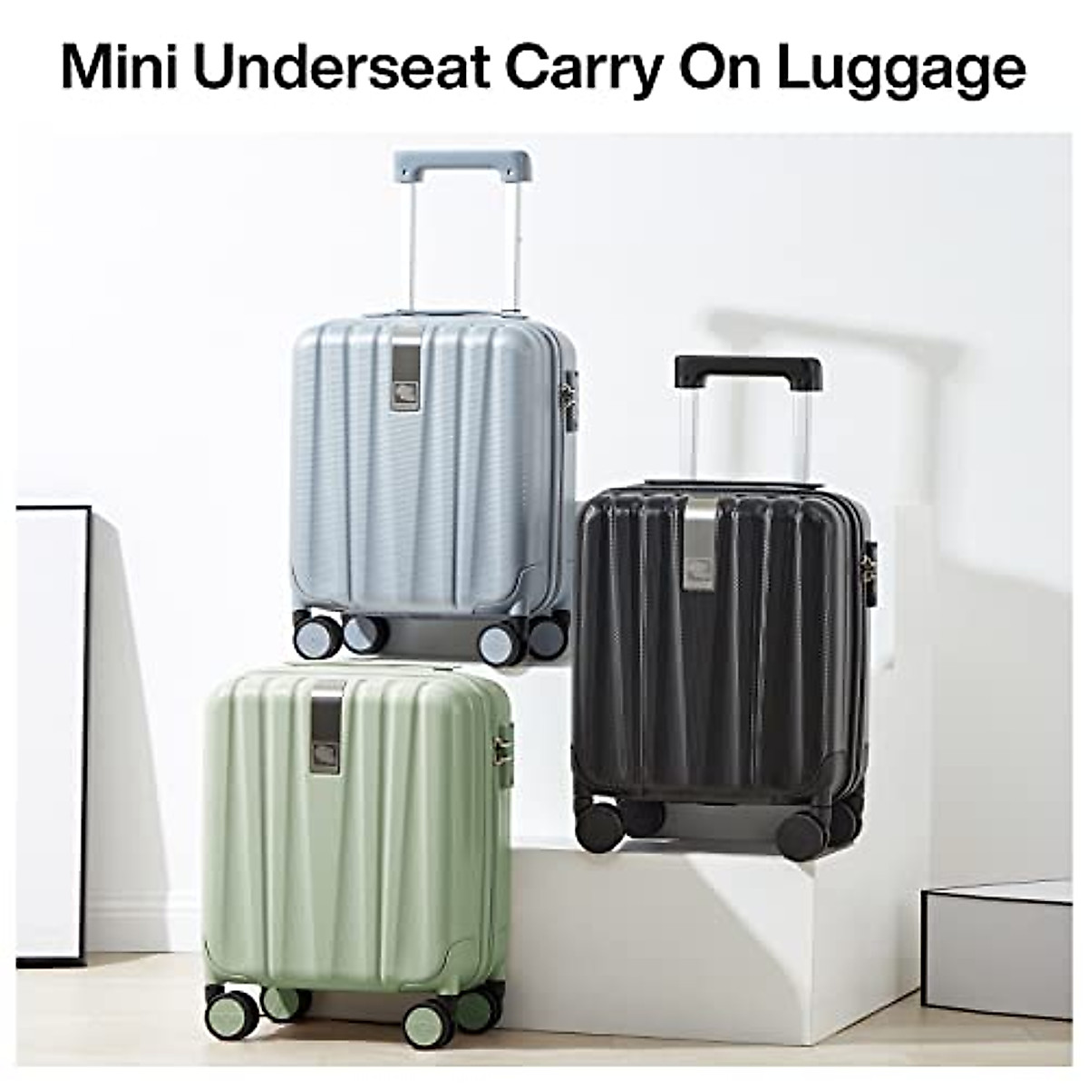 Hanke 14 Inch Underseat Carry On luggage with Wheels, Lightweight Mini Suitcase for Weekender, PC Hardside Small Carry On Bag with TSA Lock,Travel Suit Case Women men（Bamboo Green）