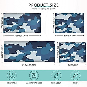 Blue Camouflage Pillowcase for Hair and Skin Body Pillow Cover Body Pillow Case King Size 20"X 40" Long Pillow Cases with Zipper for Body Pillows