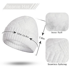 ecodudo Women Winter Beanie Hat Scarf Set Touch Screen Gloves Set with Pom for Women (White)