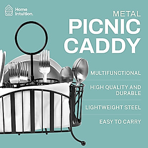 Home Intuition Picnic Caddy - Silverware Caddy Utensil Holder for Party - Plate and Utensil Caddy for Parties - Cutlery and Flatware Holder for Outdoor Table, Camping, BBQ, Countertop