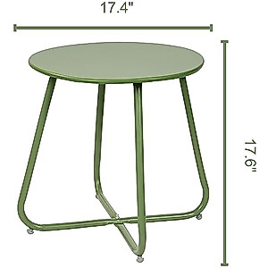 Elevon Weather Resistant Outdoor 17.5” Round End Accent Table for Bistro Balcony, Sage Green