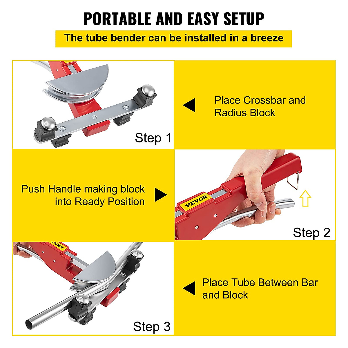 VEVOR Pipe Bender, 7 Dies 1/4-7/8 Inch Refrigeration Ratcheting Tube Bender Kit, 90° Tubing Bender with Reverse Bending Attachment for HVAC