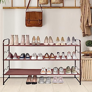 ZXNABA 3-Tier Shoe Rack Stackable Long Shoe Shelf Storage Organizer for Closet, Entryway 18-Pair / 24-Pair (Golden-Brown)