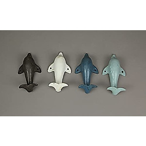 4 Piece Distressed Finish Cast Iron Dolphin Wall Hook Set Coastal Colors